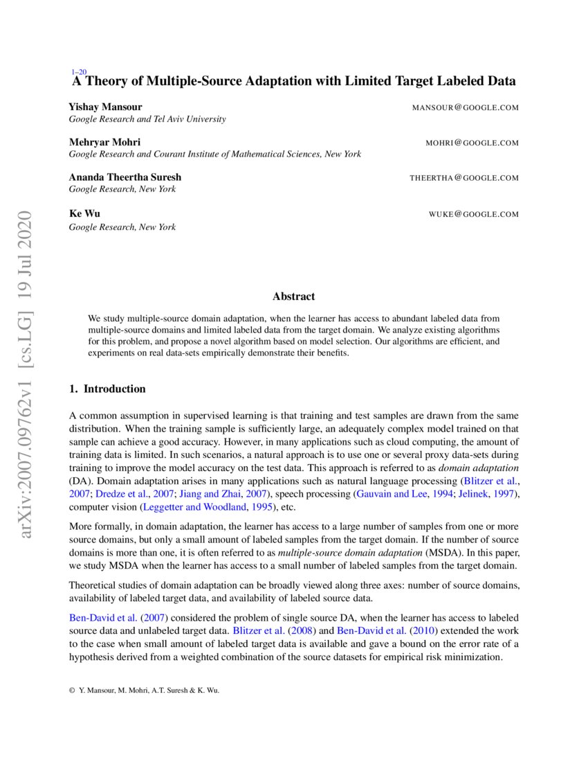 A Theory of Multiple-Source Adaptation with Limited Target Labeled Data ...