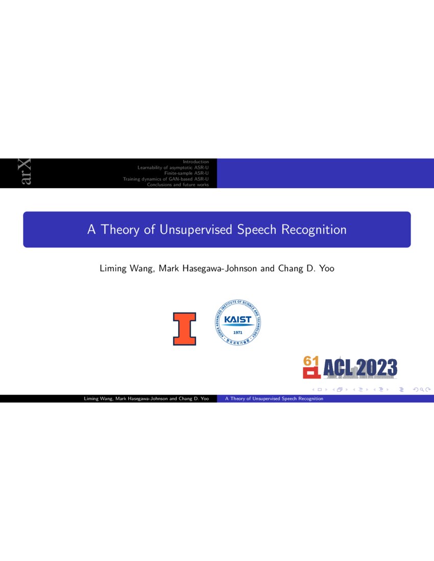 A Theory Of Unsupervised Speech Recognition Deepai 