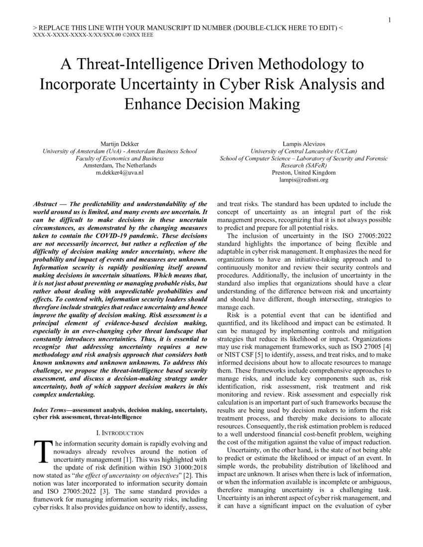 A Threat-Intelligence Driven Methodology to Incorporate Uncertainty in Cyber Risk Analysis and ...