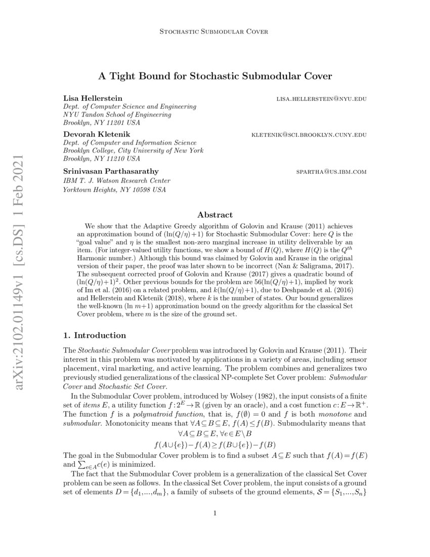 A Tight Bound For Stochastic Submodular Cover Deepai