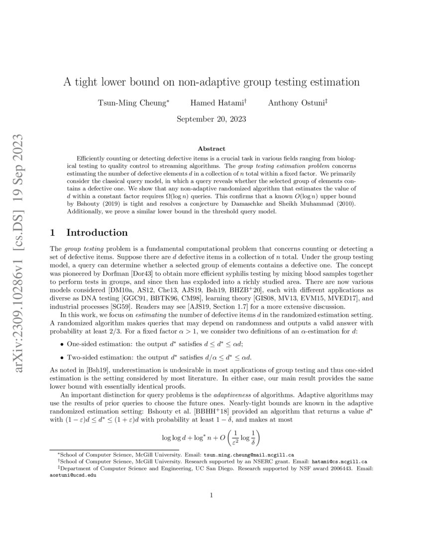 A Tight Lower Bound On Non Adaptive Group Testing Estimation Deepai