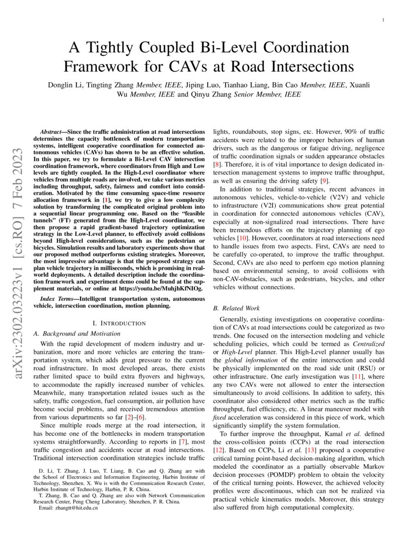 A Tightly Coupled Bi Level Coordination Framework For Cavs At Road Intersections Deepai