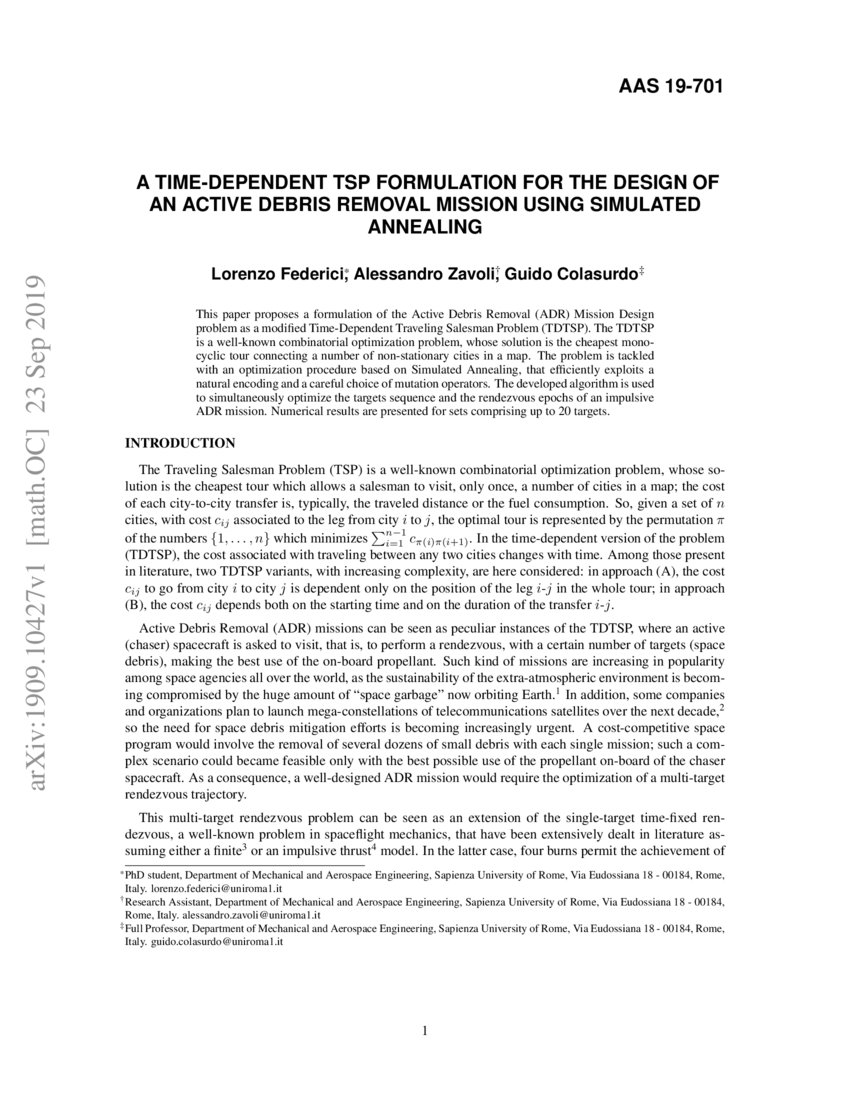 A Time-Dependent TSP Formulation for the Design of an Active Debris ...