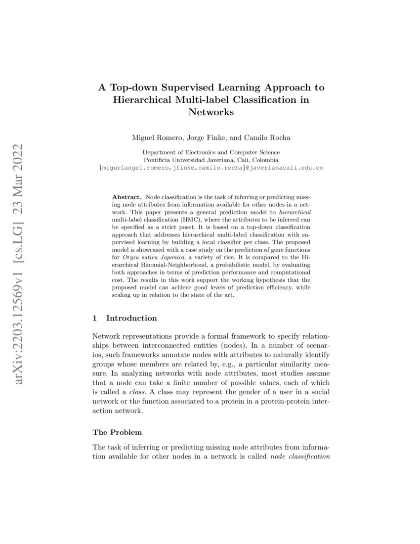A Top-down Supervised Learning Approach to Hierarchical Multi-label Classification in Networks ...