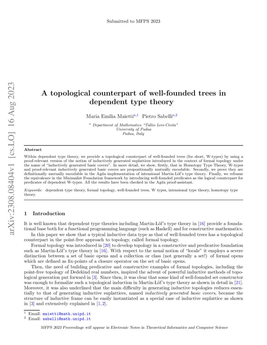 A topological counterpart of well-founded trees in dependent type theory | DeepAI