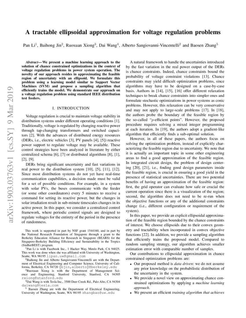A Tractable Ellipsoidal Approximation For Voltage Regulation Problems Deepai