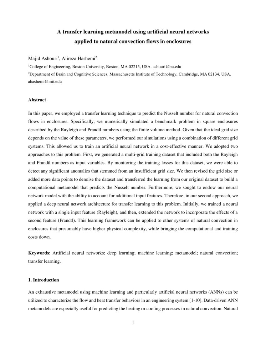 A Transfer Learning Metamodel Using Artificial Neural Networks Applied To Natural Convection