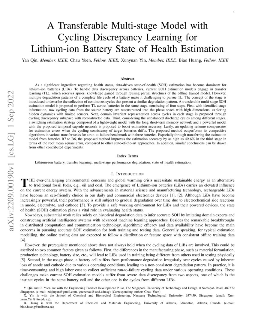 A Transferable Multi-stage Model with Cycling Discrepancy Learning for Lithium-ion Battery State ...