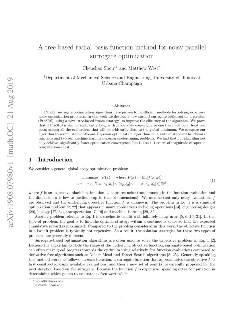 A Tree Based Radial Basis Function Method For Noisy Parallel Surrogate Optimization Deepai