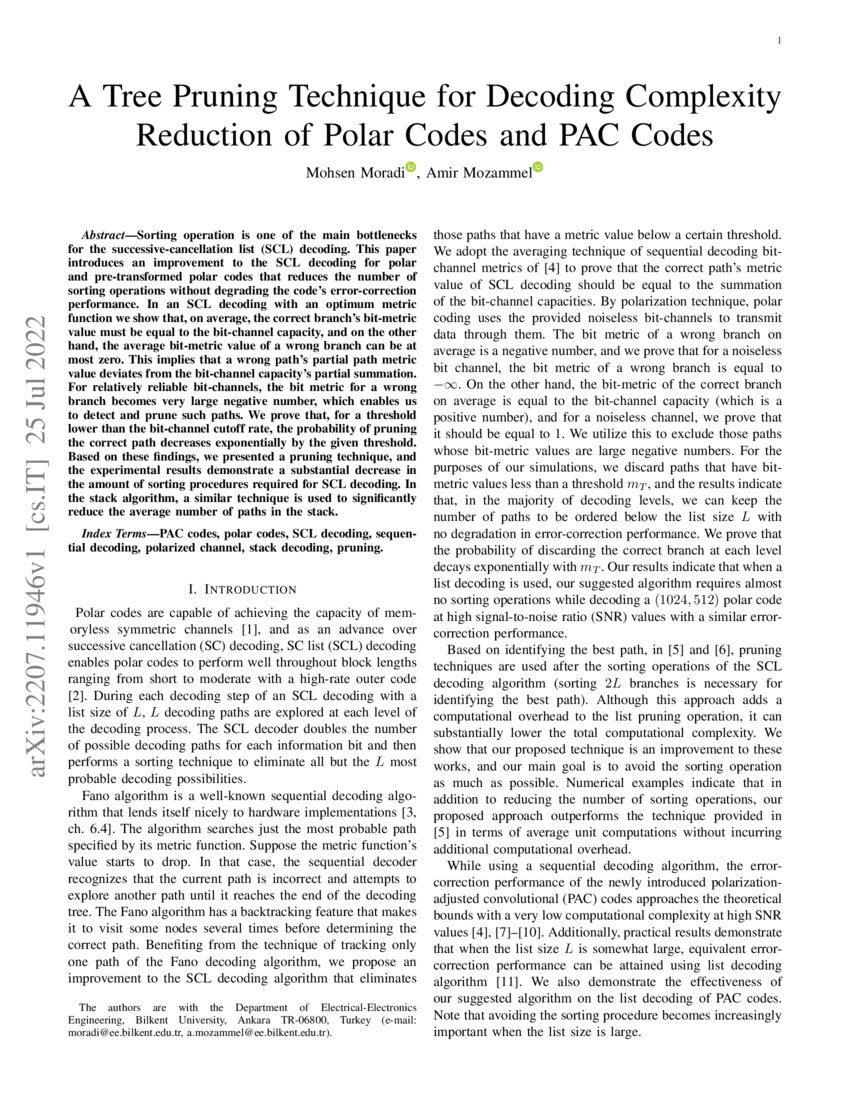 A Tree Pruning Technique for Decoding Complexity Reduction of Polar Codes and PAC Codes | DeepAI