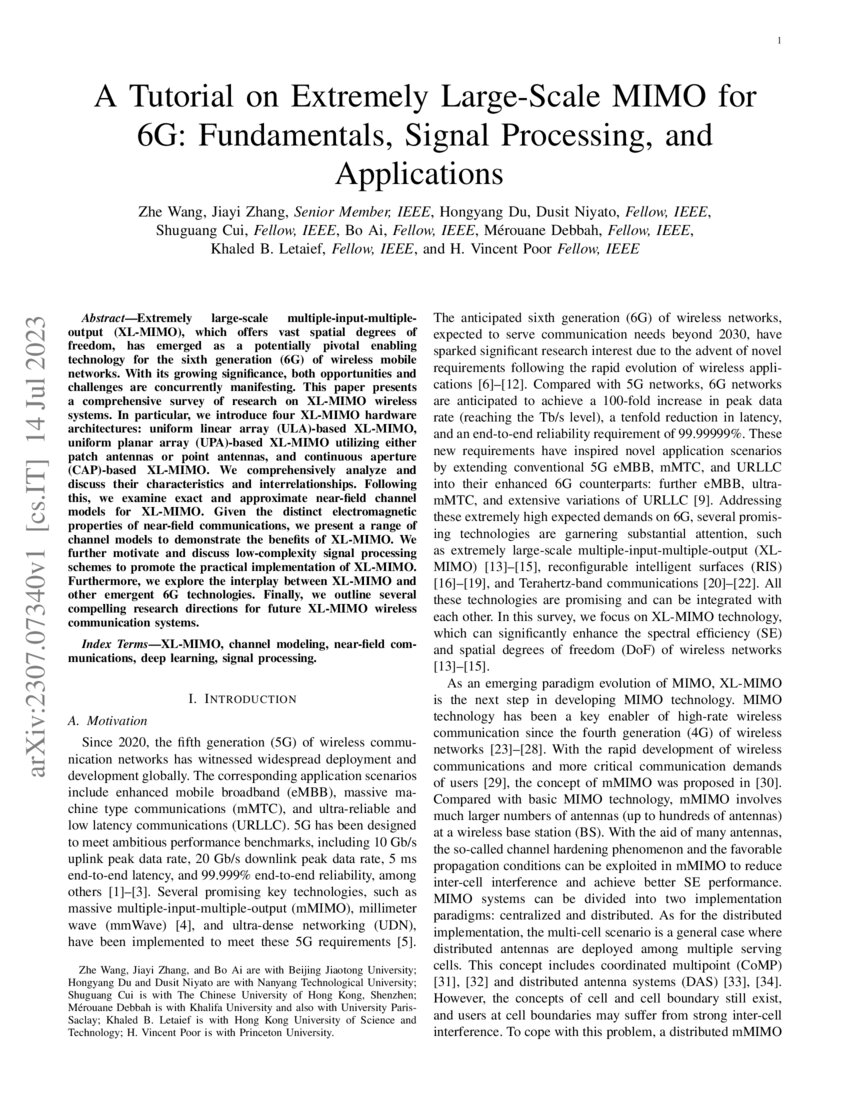 A Tutorial On Extremely Large Scale Mimo For 6g Fundamentals Signal Processing And