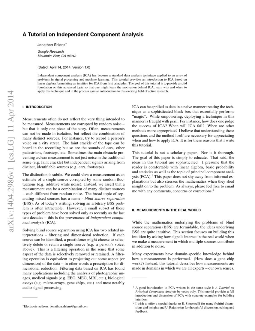 A Tutorial on Independent Component Analysis | DeepAI A Tutorial on Independent Component Analysis | DeepAI