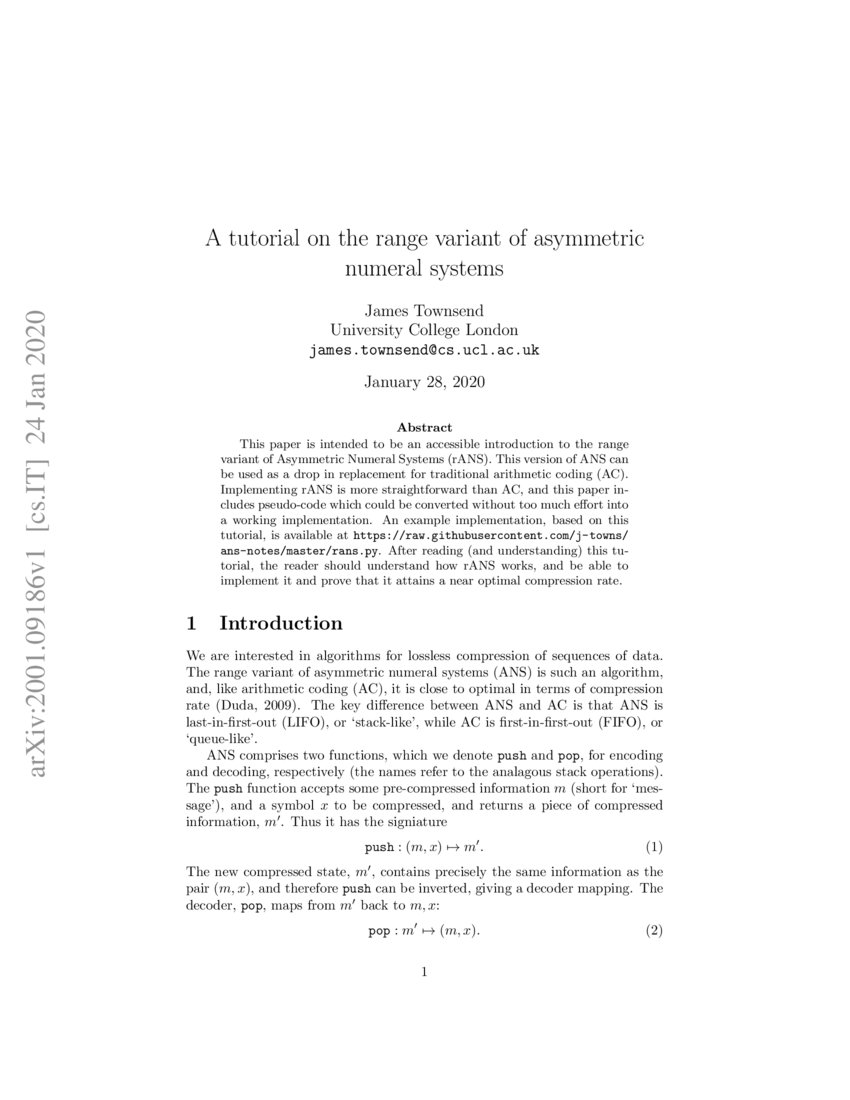 A tutorial on the range variant of asymmetric numeral systems | DeepAI