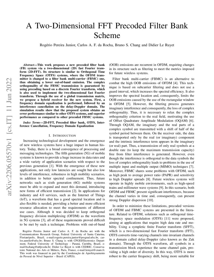 A Two-Dimensional FFT Precoded Filter Bank Scheme | DeepAI