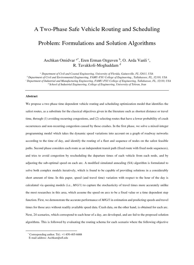 A Two Phase Safe Vehicle Routing And Scheduling Problem Formulations And Solution Algorithms