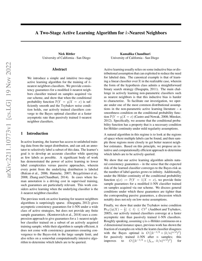 A Two-Stage Active Learning Algorithm for k-Nearest Neighbors | DeepAI