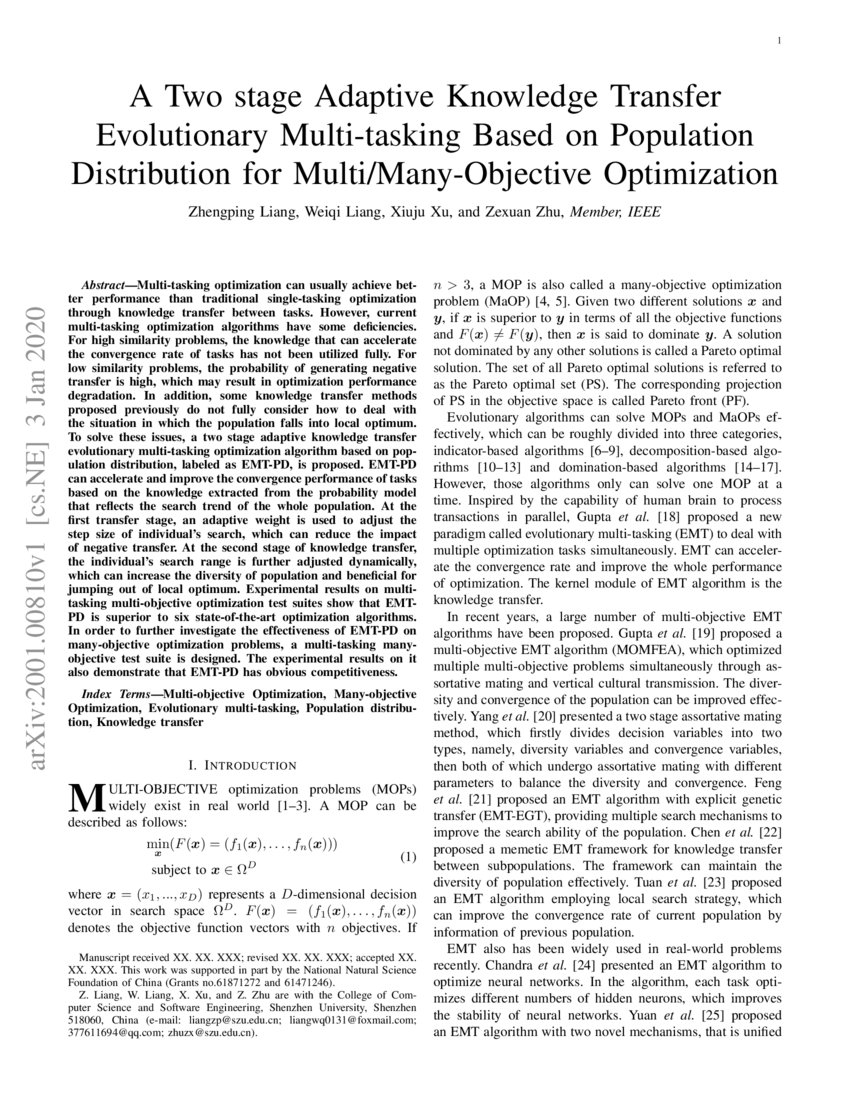 A Two stage Adaptive Knowledge Transfer Evolutionary Multi-tasking ...