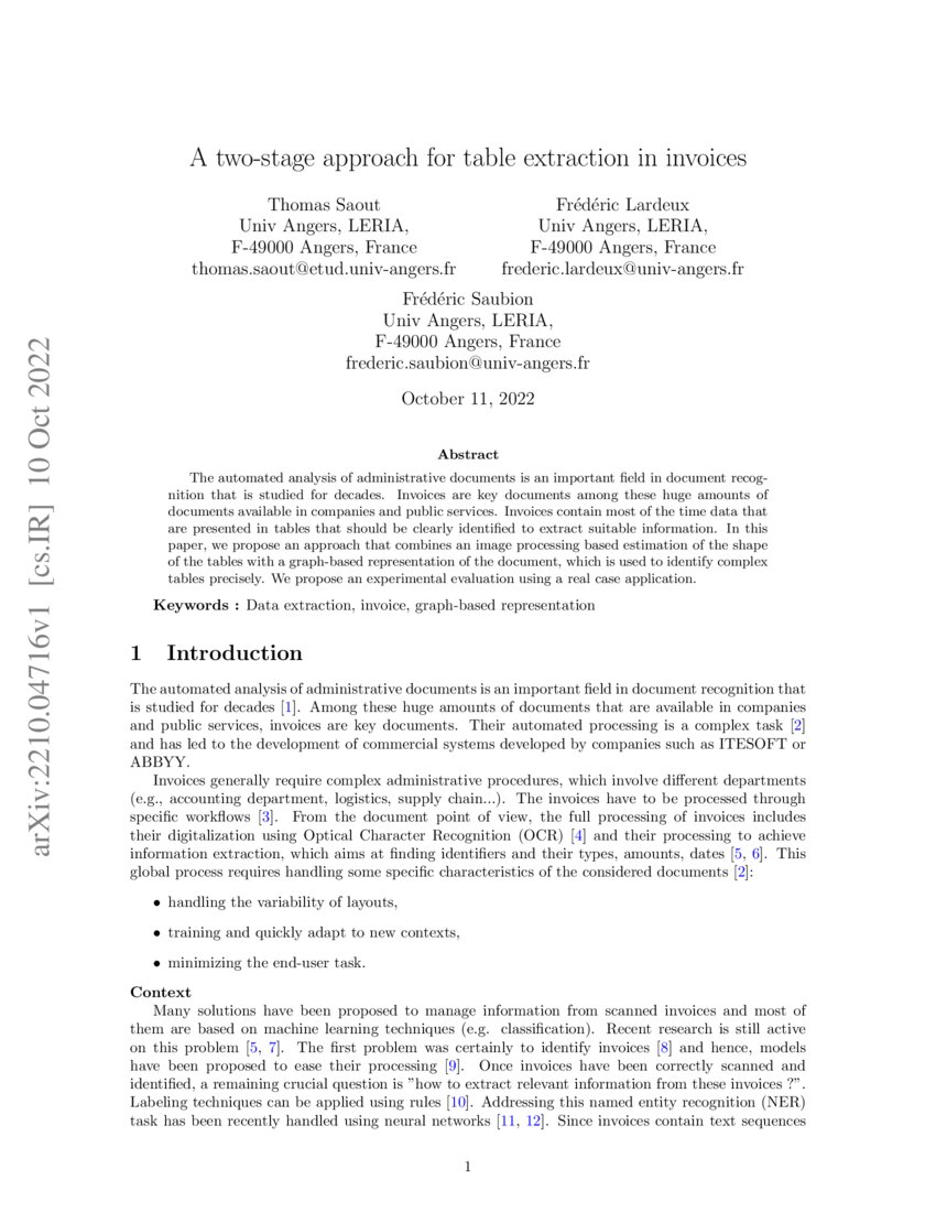 A two-stage approach for table extraction in invoices | DeepAI