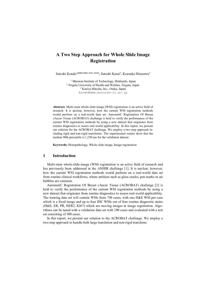 A Two Step Approach for Whole Slide Image Registration | DeepAI