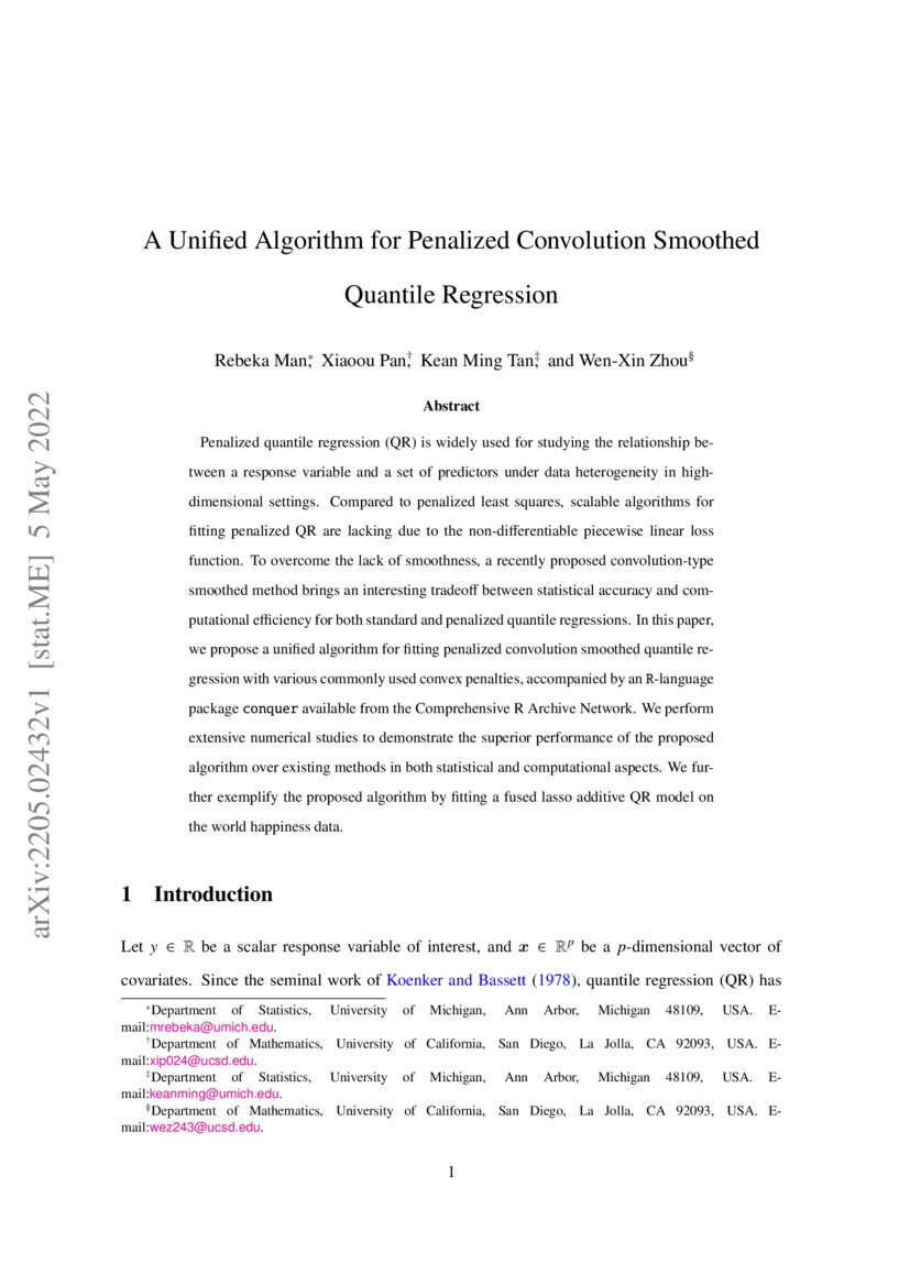 A Unified Algorithm for Penalized Convolution Smoothed Quantile Regression | DeepAI