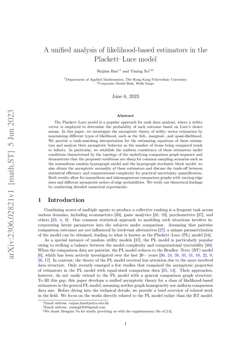 A unified analysis of likelihood-based estimators in the Plackett–Luce ...