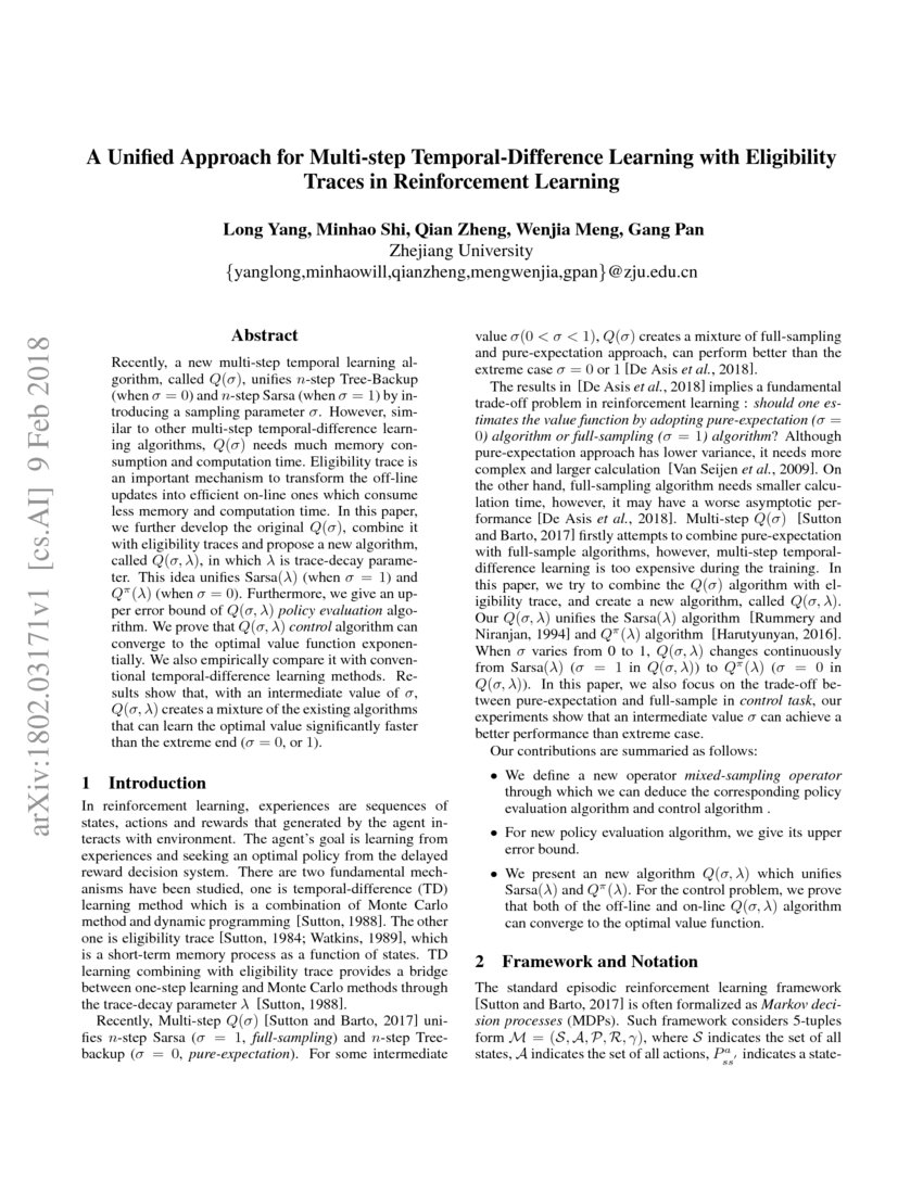 A Unified Approach for Multi-step Temporal-Difference Learning with Eligibility Traces in ...