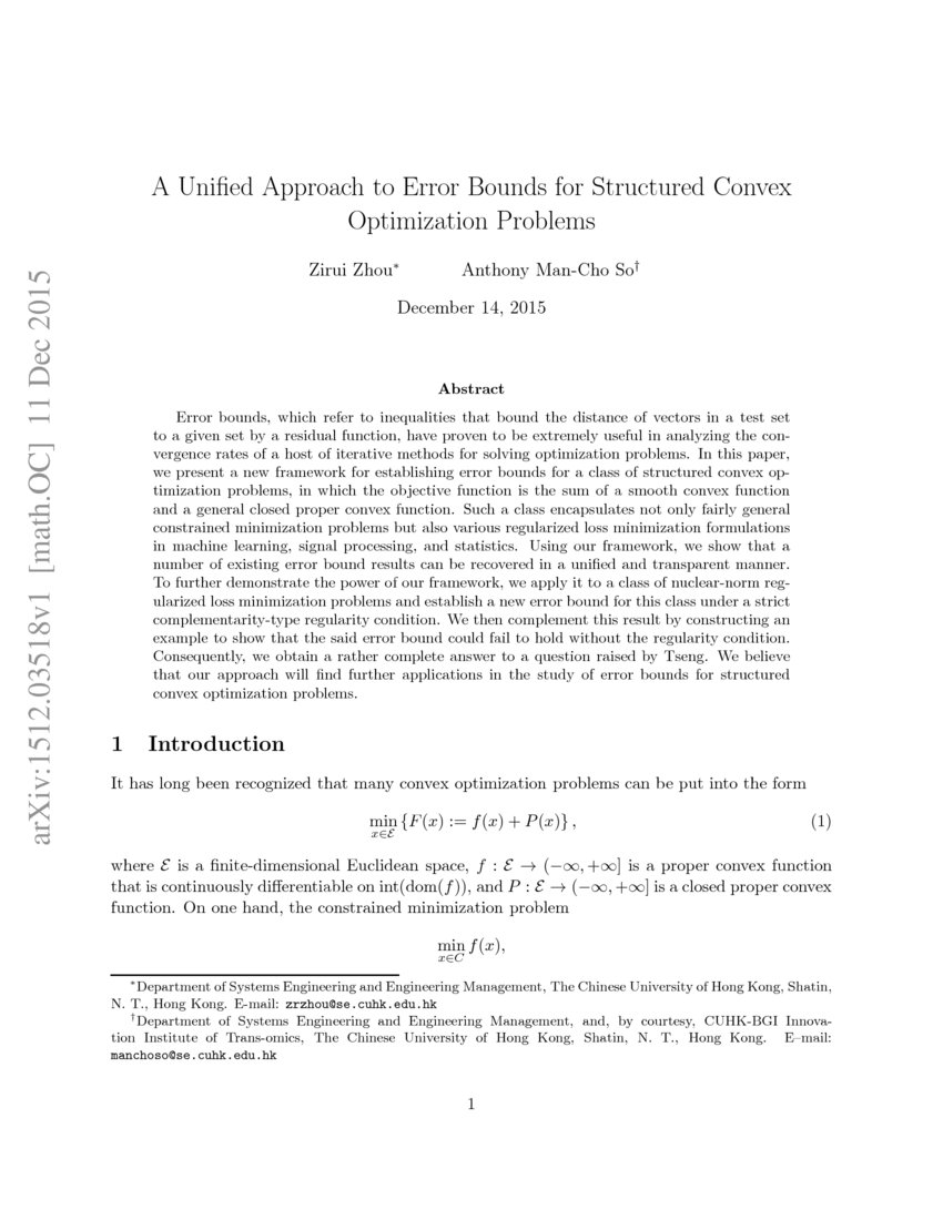 A Unified Approach To Error Bounds For Structured Convex Optimization Problems Deepai