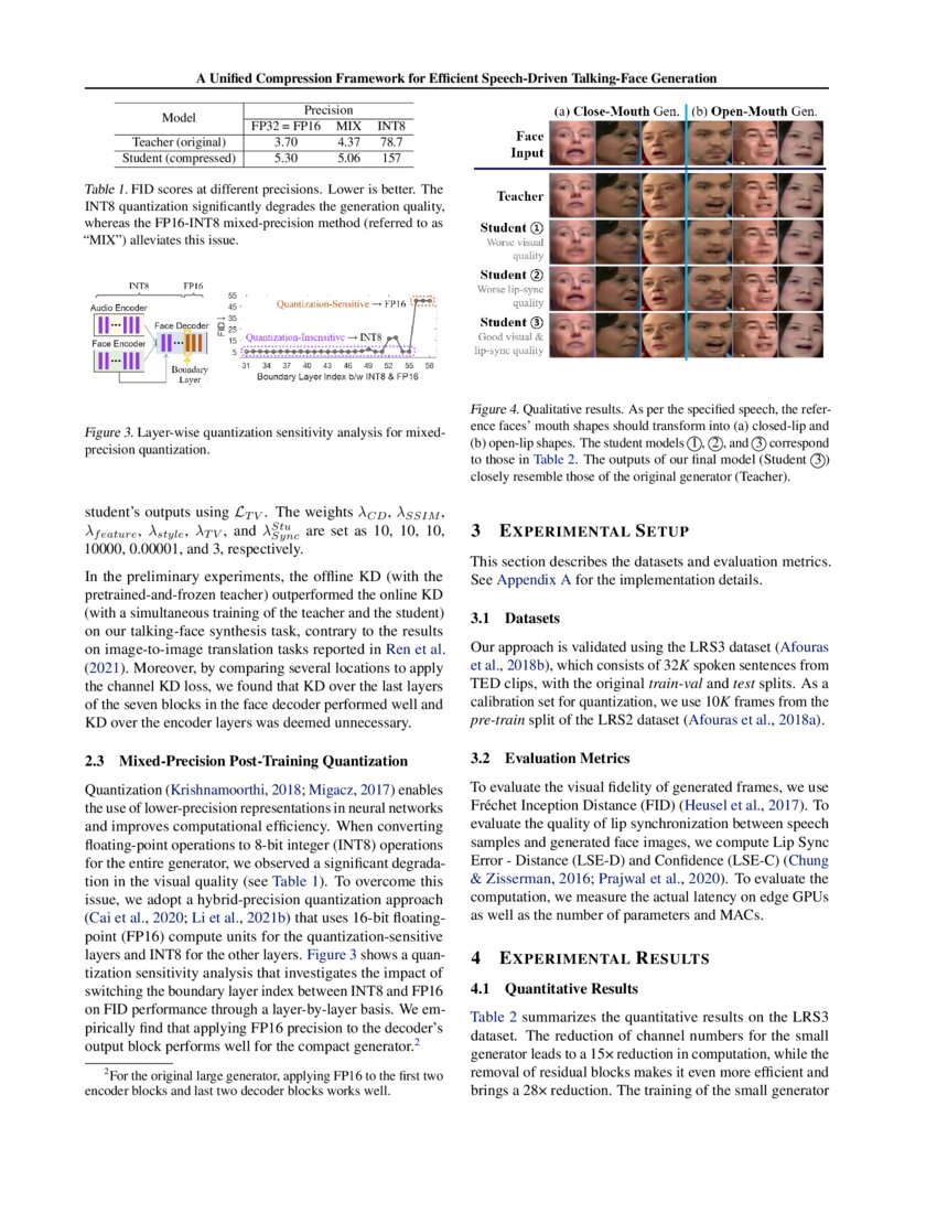 A Unified Compression Framework for Efficient Speech-Driven Talking-Face Generation | DeepAI