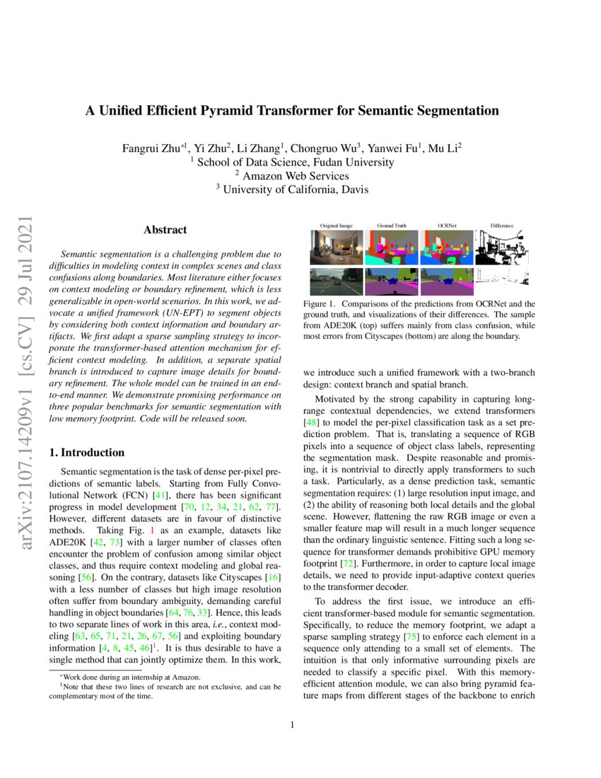 A Unified Efficient Pyramid Transformer for Semantic Segmentation | DeepAI