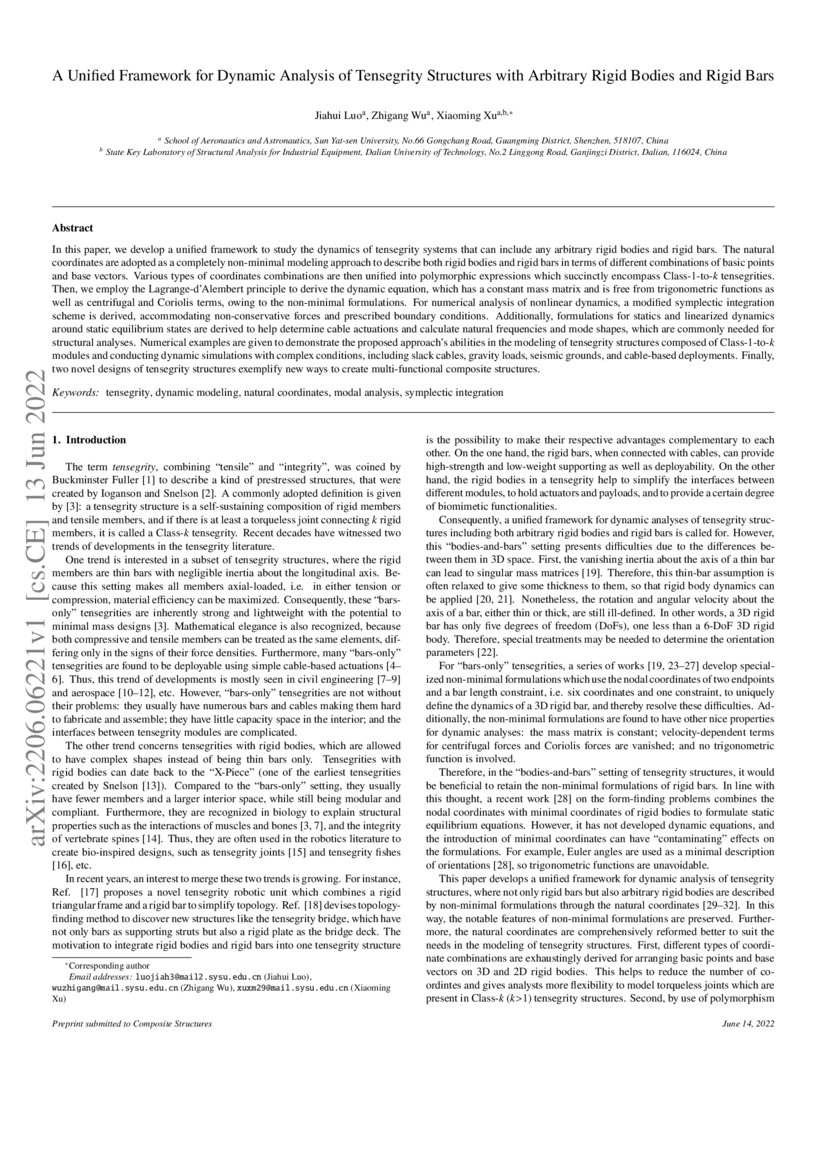 A Unified Framework for Dynamic Analysis of Tensegrity Structures with Arbitrary Rigid Bodies ...