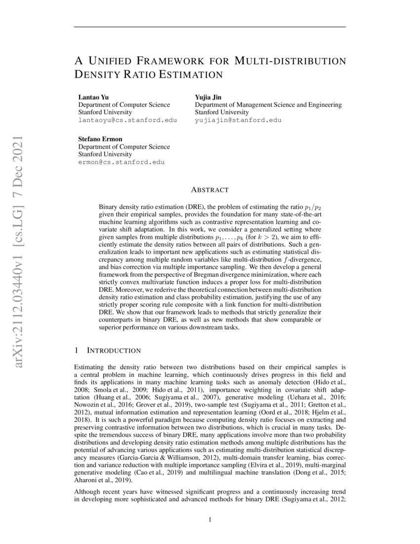 A Unified Framework for Multi-distribution Density Ratio Estimation ...
