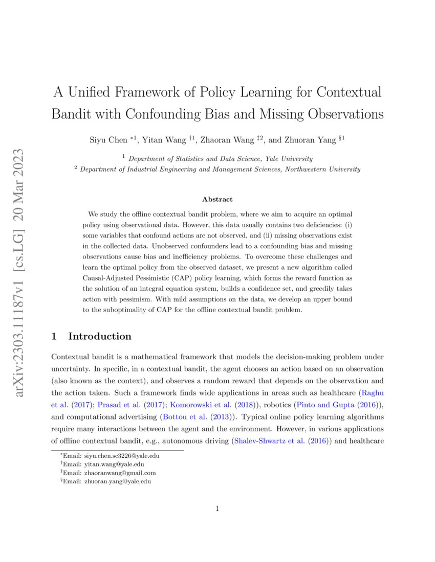 A Unified Framework Of Policy Learning For Contextual Bandit With
