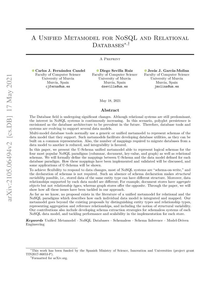 A Unified Metamodel for NoSQL and Relational Databases | DeepAI