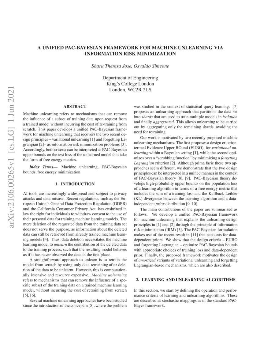 A Unified Pac Bayesian Framework For Machine Unlearning Via Information