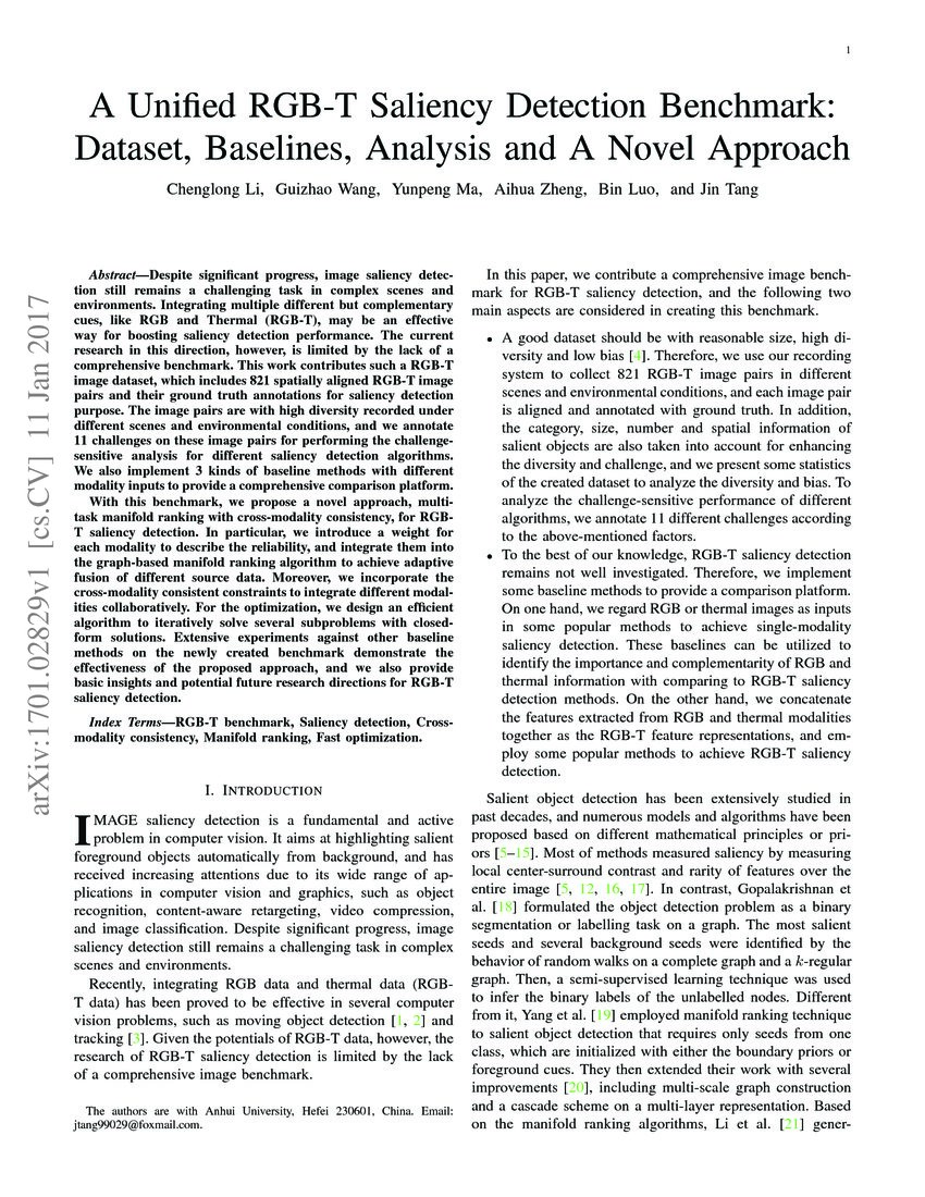 A Unified Rgb T Saliency Detection Benchmark Dataset Baselines Analysis And A Novel Approach