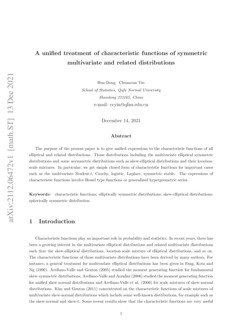 A Unified Treatment Of Characteristic Functions Of Symmetric