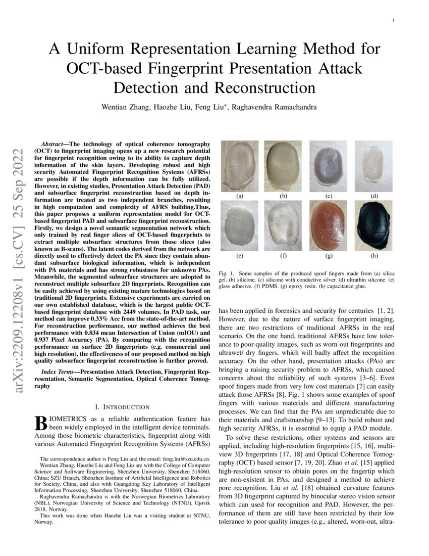 A Uniform Representation Learning Method For Oct Based Fingerprint Presentation Attack Detection