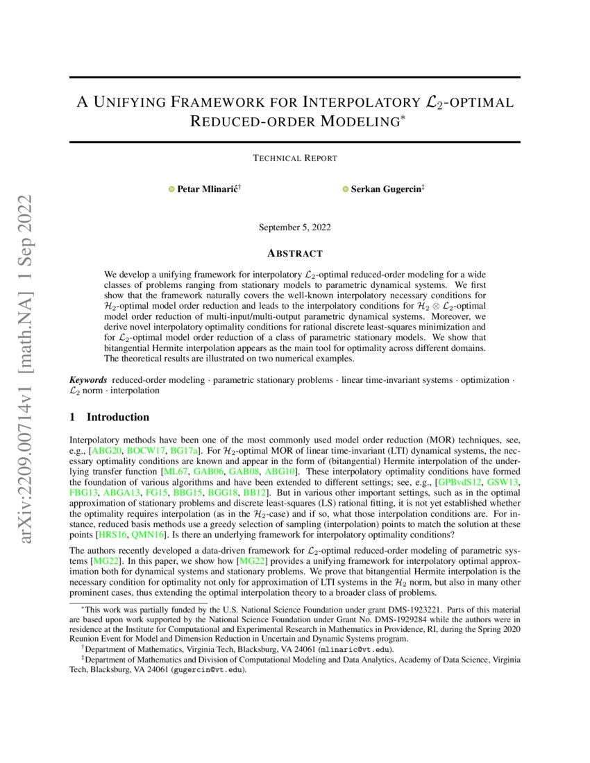 A Unifying Framework For Interpolatory ℒ 2 Optimal Reduced Order Modeling Deepai