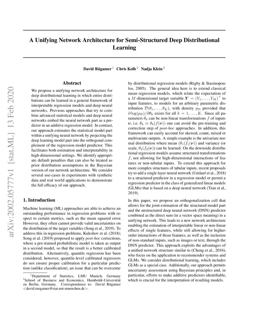 A Unifying Network Architecture For Semi Structured Deep Distributional Learning Deepai