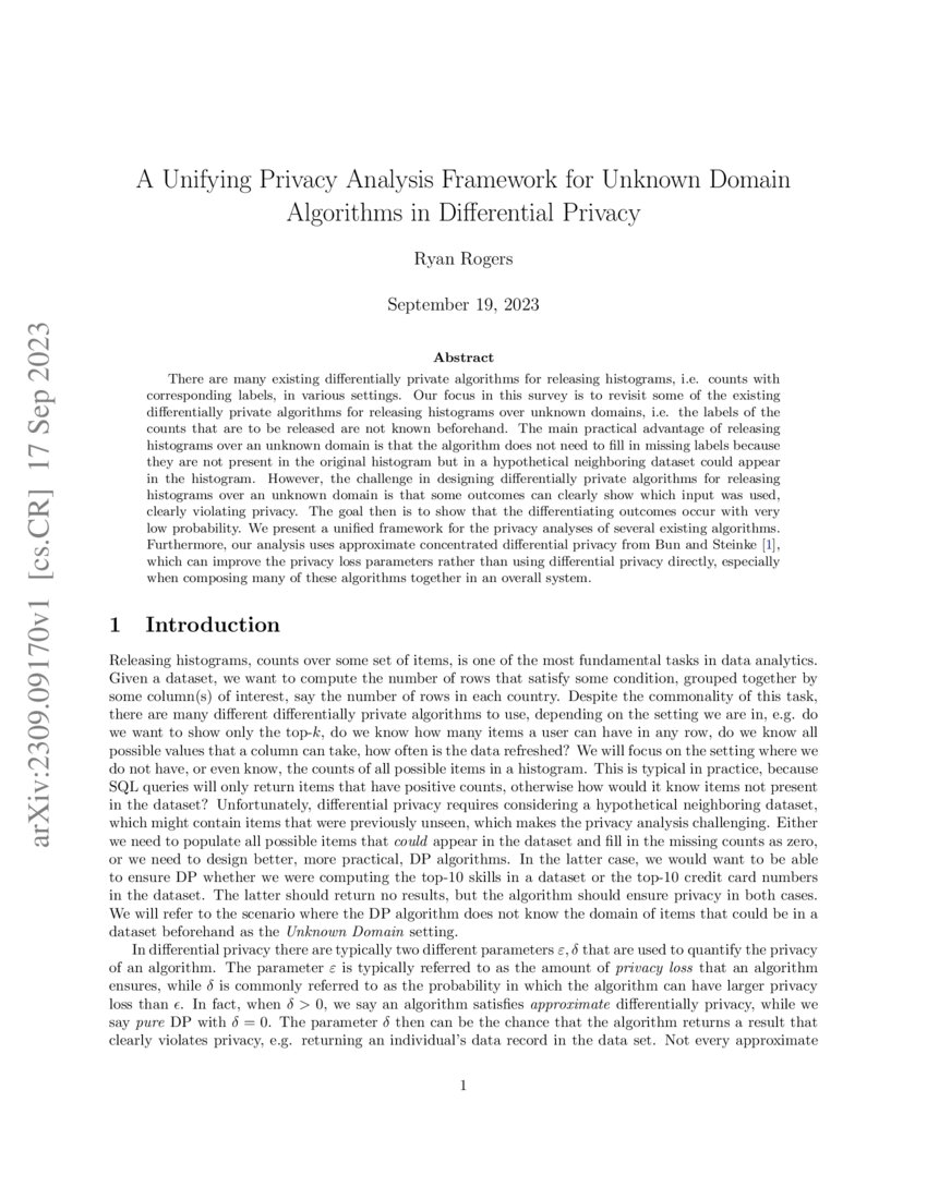 A Unifying Privacy Analysis Framework For Unknown Domain Algorithms In Differential Privacy Deepai