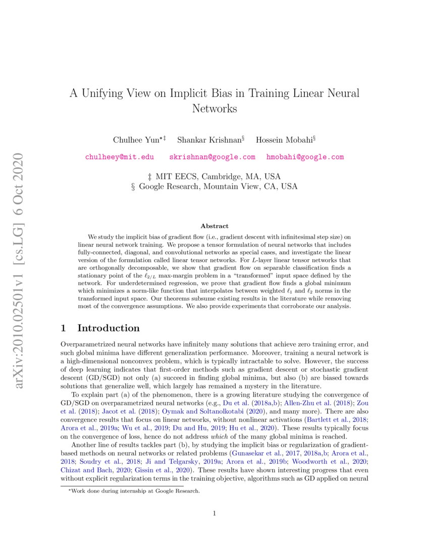 A Unifying View on Implicit Bias in Training Linear Neural Networks | DeepAI