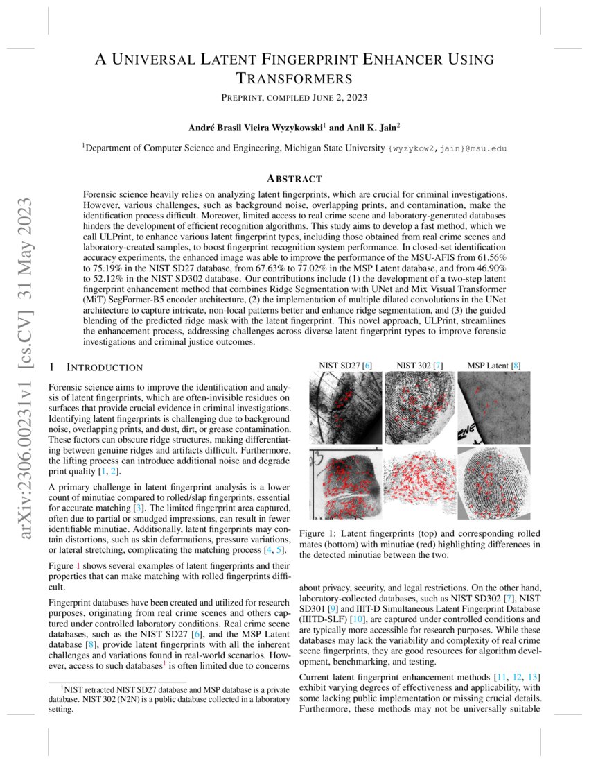 A Universal Latent Fingerprint Enhancer Using Transformers Deepai