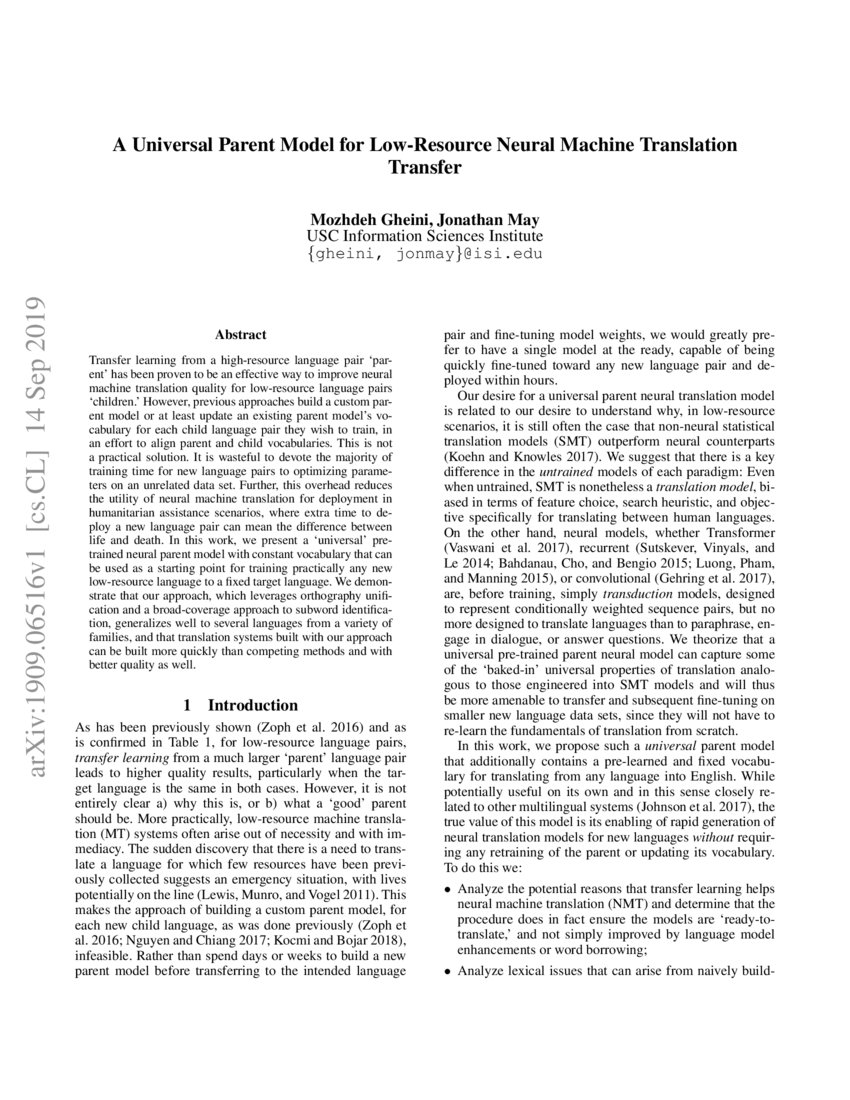 A Universal Parent Model for Low-Resource Neural Machine Translation ...