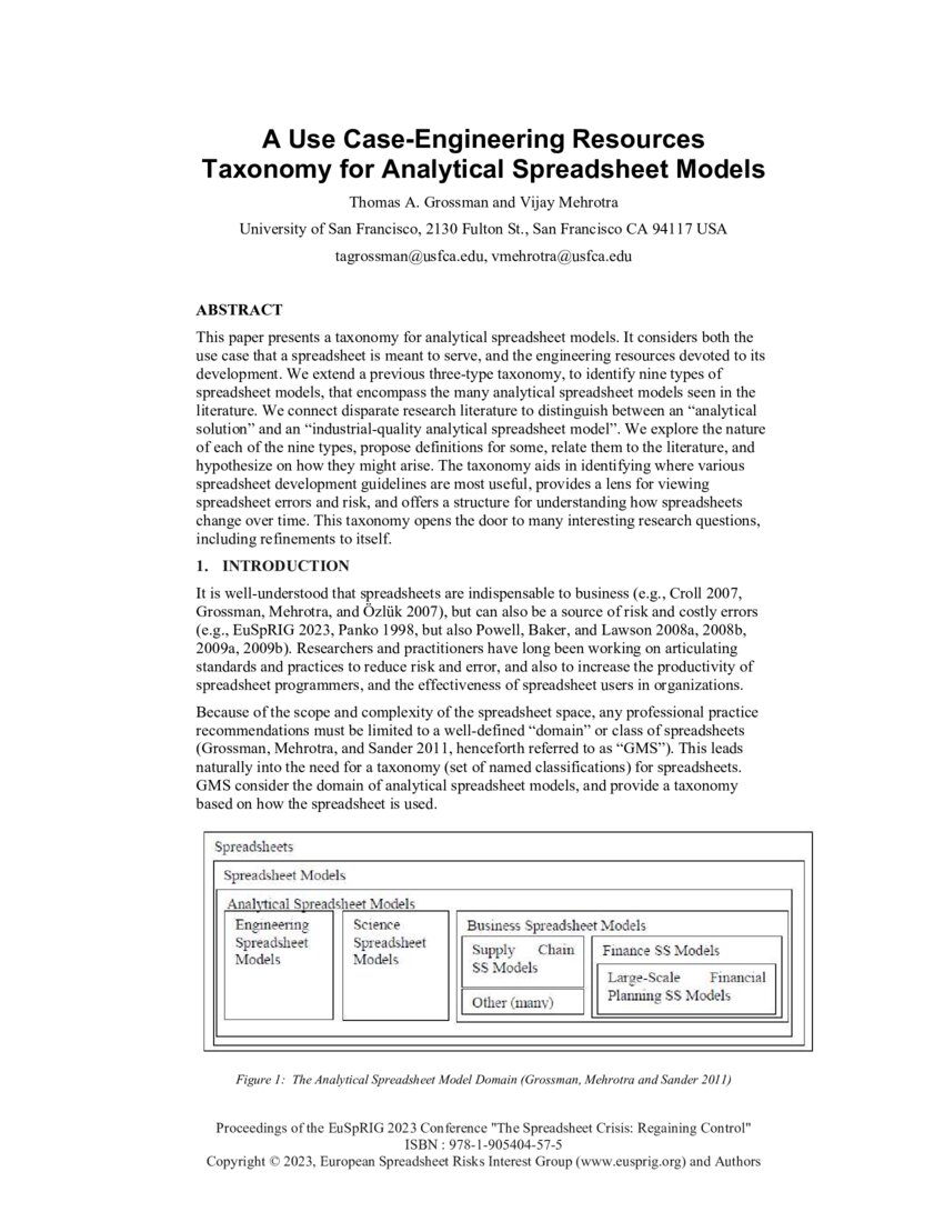 A Use Case-Engineering Resources Taxonomy for Analytical Spreadsheet ...