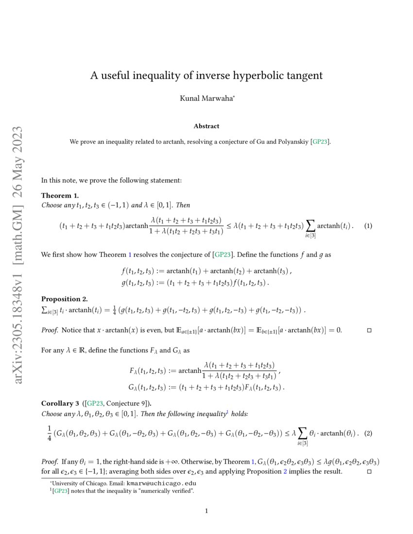 A useful inequality of inverse hyperbolic tangent | DeepAI
