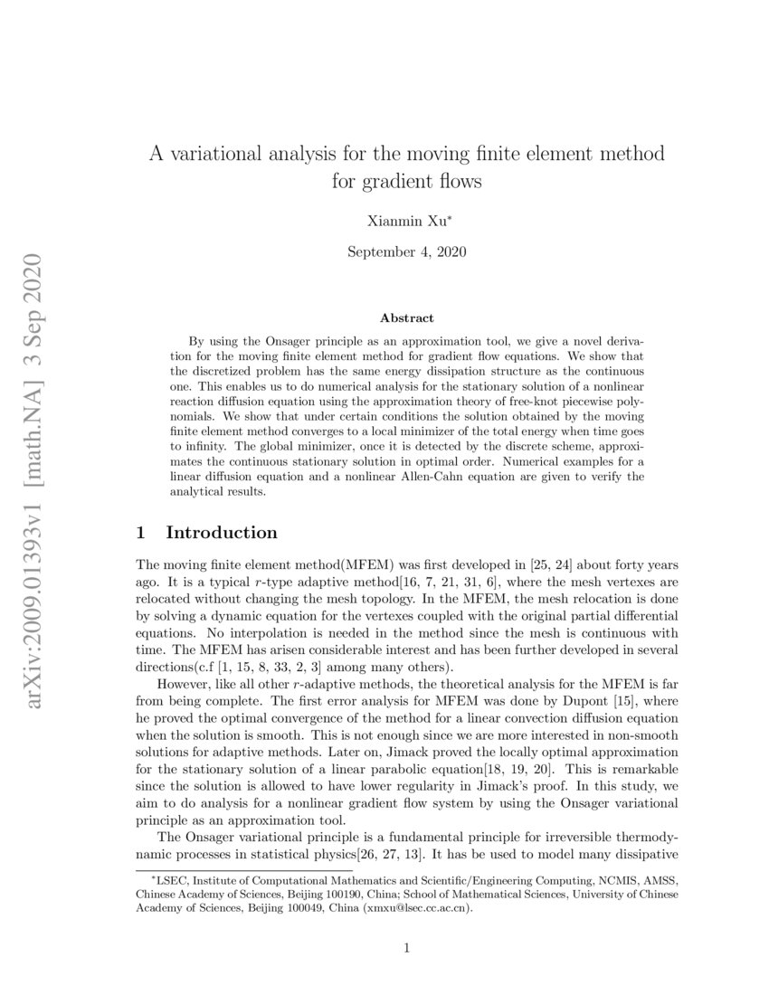 A Variational Analysis For The Moving Finite Element Method For