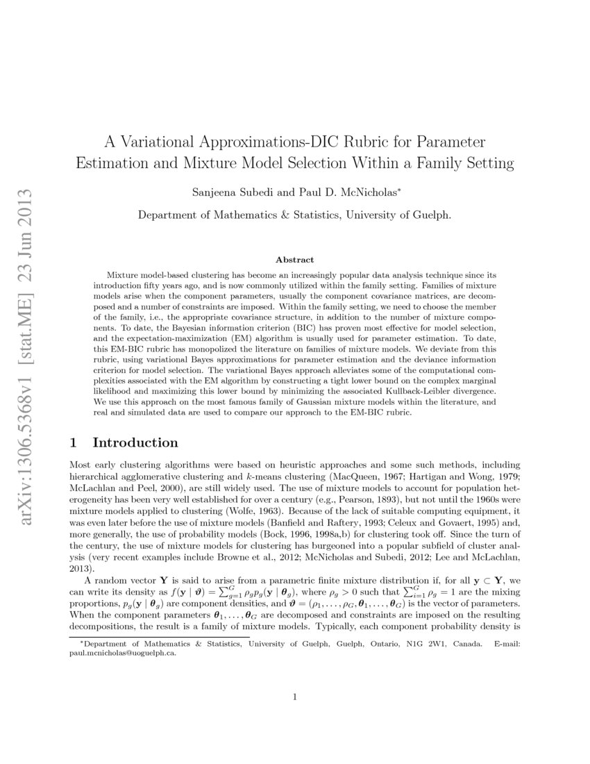 A Variational Approximations-DIC Rubric for Parameter Estimation and ... A Variational Approximations-DIC Rubric for Parameter Estimation and ...