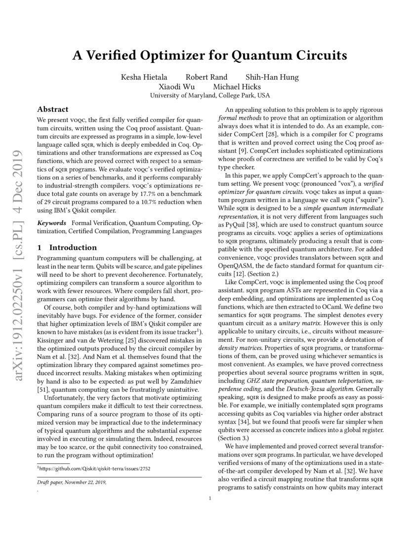 A Verified Optimizer for Quantum Circuits | DeepAI