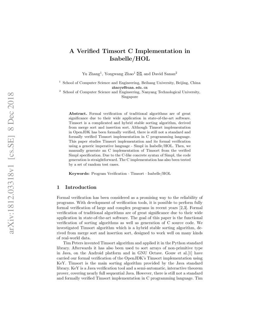 A Verified Timsort C Implementation in Isabelle/HOL | DeepAI