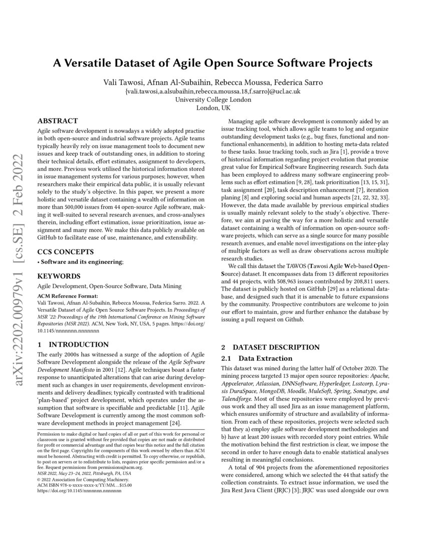 A Versatile Dataset Of Agile Open Source Software Projects Deepai